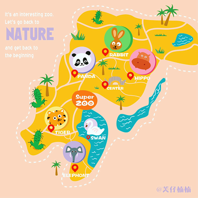 原创动物园地图插画