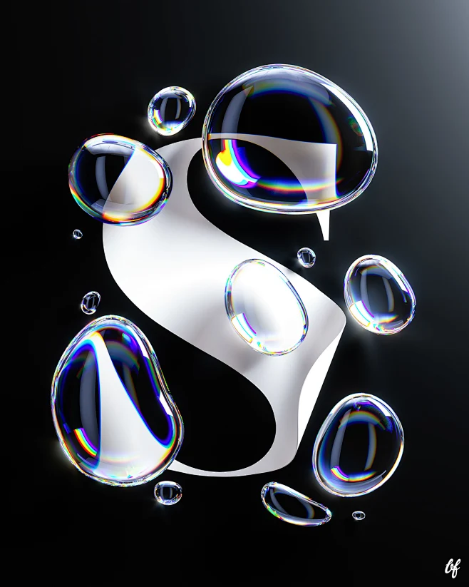 3D CG CGI cinema 4d dispersion distortion glass Liquid type typography -花瓣网