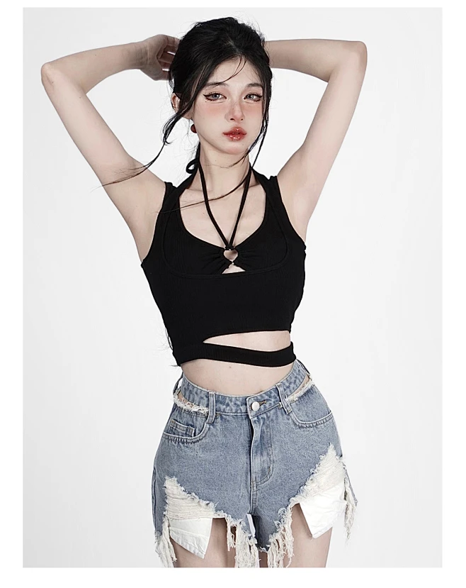 少也眼角色练习 显白绿色小众设计ins穿搭绑带挂脖吊带上衣2022-tmall.com天猫-花瓣网