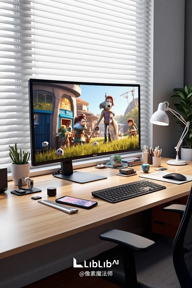 F1电脑办公桌桌面：3C笔记本台式电脑桌面室内场景-LoRA-像素魔法师-LiblibAI-花瓣网