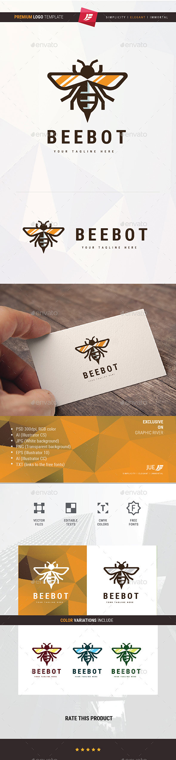 蜜蜂机器人标志——动物标志模板Bee Bot Logo - Animals Logo Templates3 d,人工智能,android,动物 ...