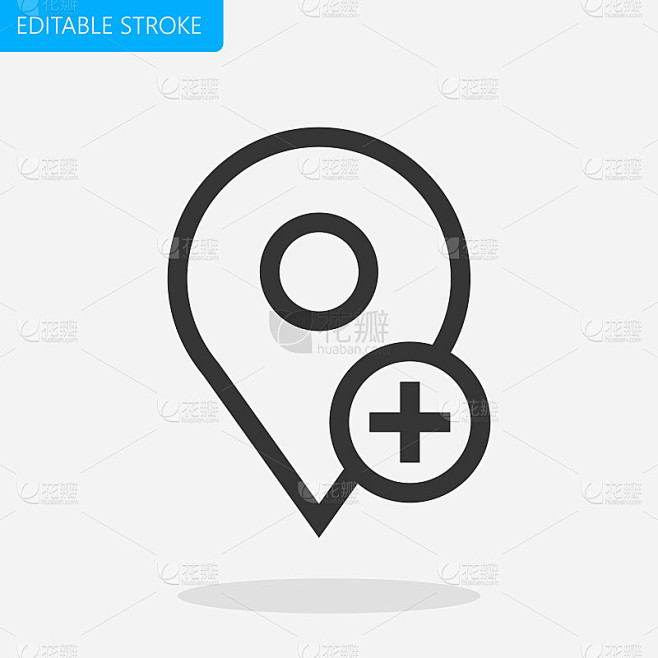 Location Add Icon Editable Stroke. Pixel Perfect V