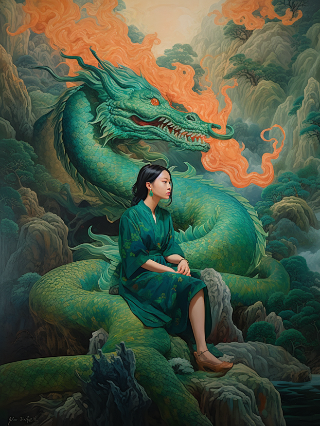 mantou_a_chinese_girl_is_sitting_on_the_back_of_a_dragon_precis ...