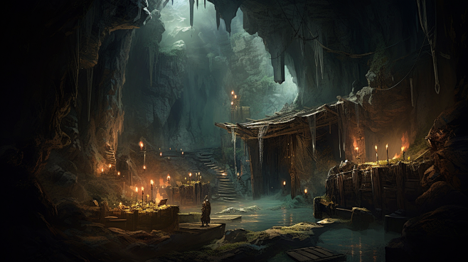 Interroir_of_a_gloomy_caveStacked_with_treasure_boxes_gold_ece90ef0 ...
