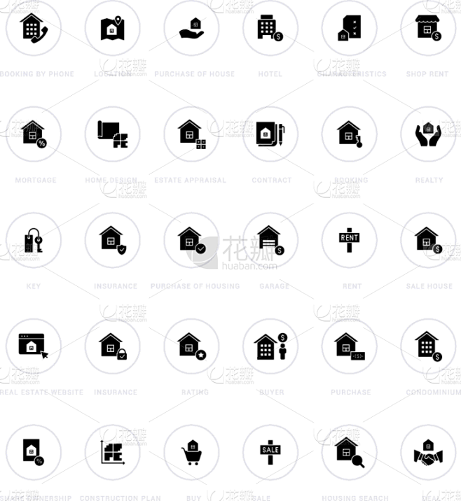 set simple icons real estate