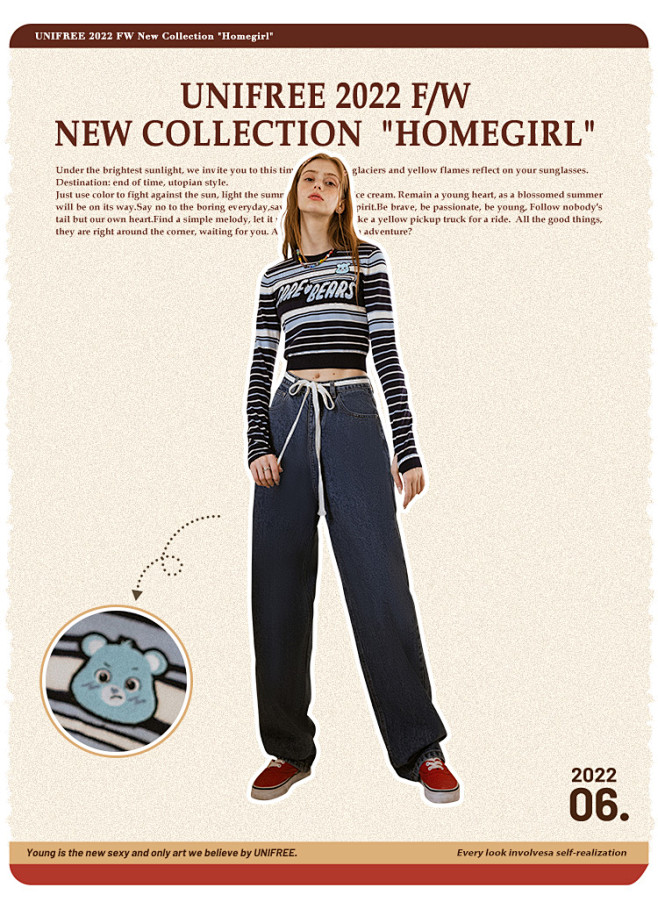 【爱心小熊联名】UNIFREE复古条纹针织衫女秋学院风毛衣显瘦上衣-tmall.com天猫