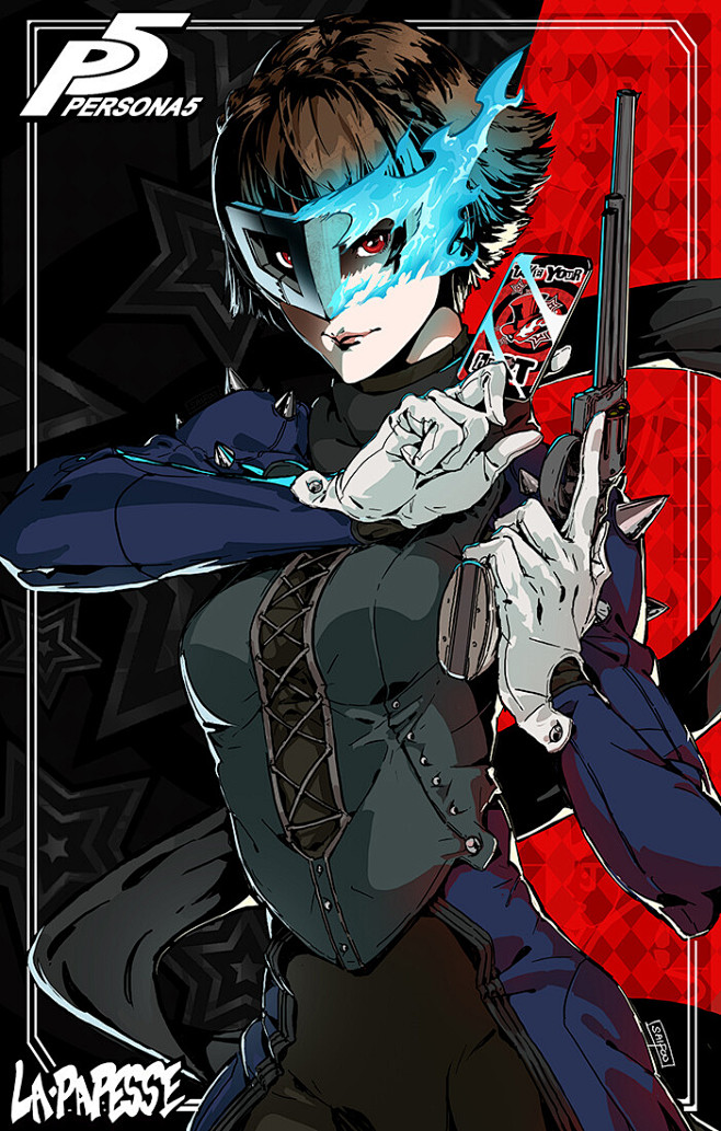 P5 Fan Art P5 Makoto's Queen Mask Fan Art~，Sai Foo的作品多受日系风格的影响，从角色造型设计到 ...