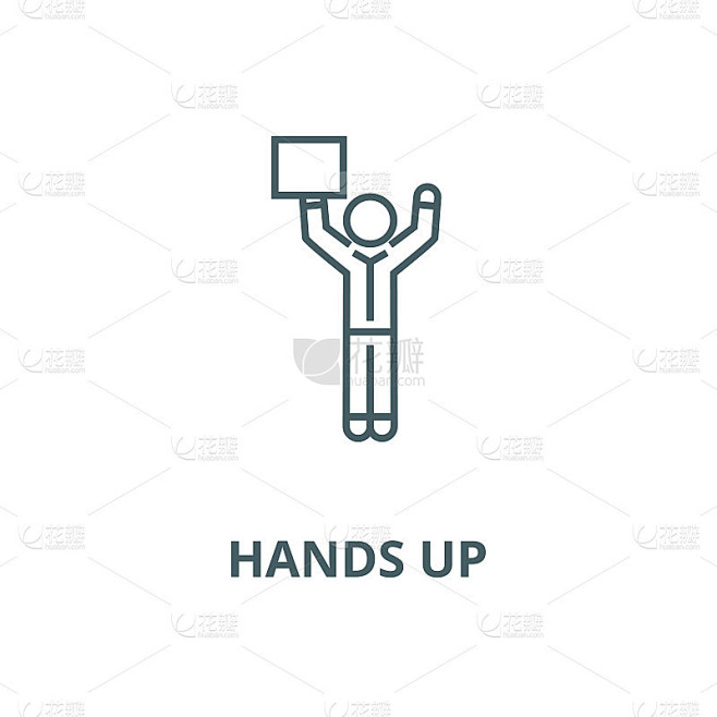 Man with hands up and advertising vector line icon