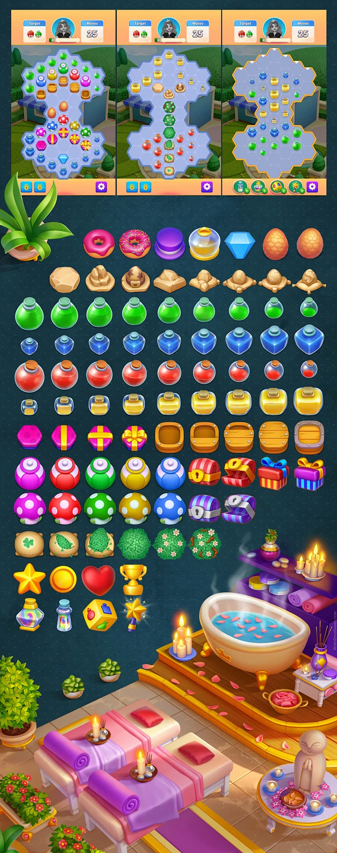 candy crash cartoon casual Character homescapes Icon Level Design ...