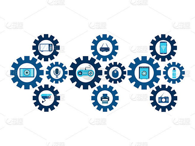 技术集成图标集。矢量齿轮机构连接概念