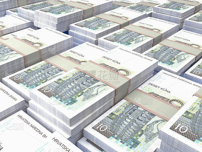 克罗地亚的钞票。克罗地亚库纳账单。10 HRK欧元。商业、金融背景。3 d演示。