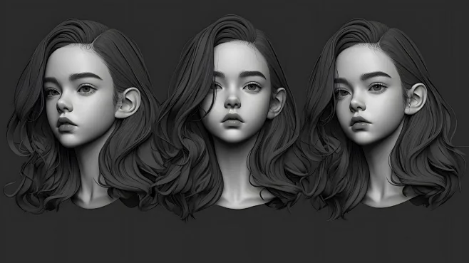唯美少女头部_Zbrush雕刻头像参考 322P-欧美卡通-原画插画,头部,三视图,女性,少女,微元素 - 头部,三视图,女性,少女,原画,设计,欧美,卡通,Q萌 - Element3ds ...