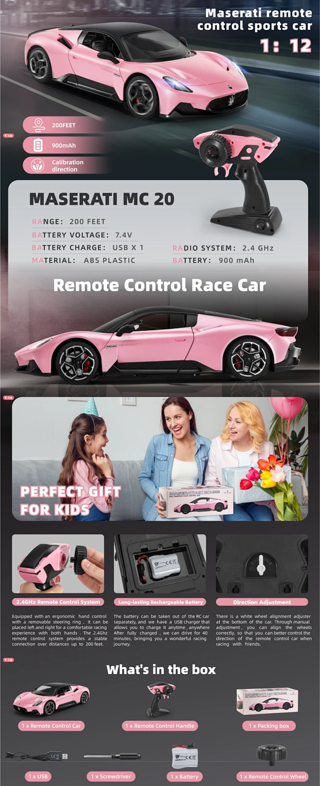 Amazon.com: MIEBELY Maserati Remote Control Car, Openable Door 1:12 ...