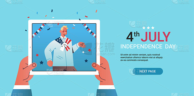 hand using tablet chatting with guy celebrating 4t