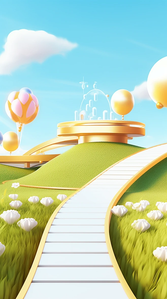 Stage design, close-up s-shaped curve with grass on both sides, cows ...