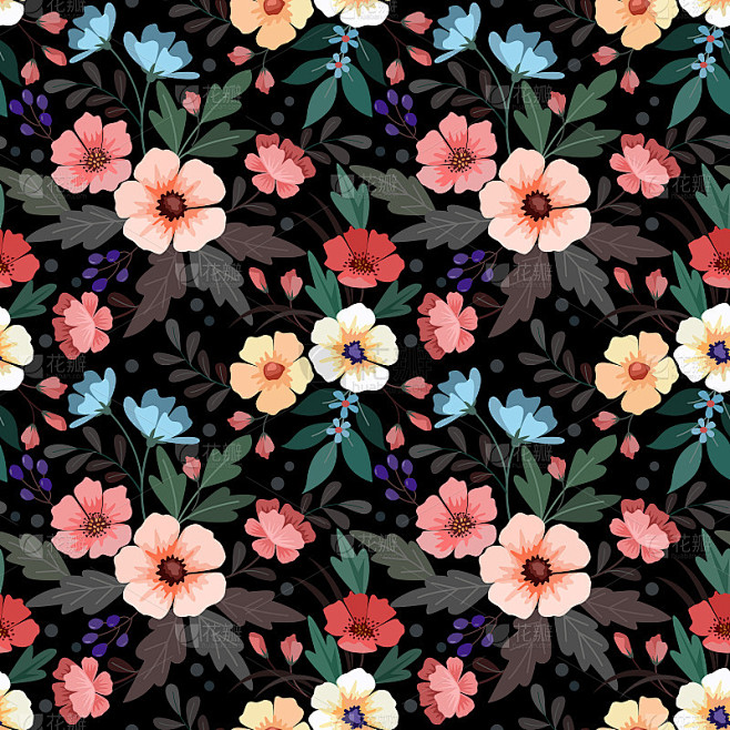 Colorful hand draw flowers seamless pattern for fa