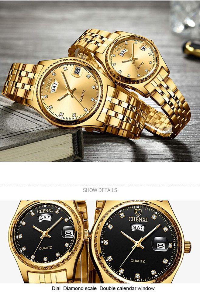 Amazon.com: Couple Watches Dress Wrist Watch Golden Watch Men Women ...