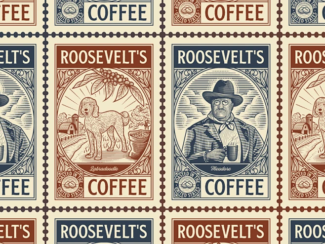 Roosevelt's Coffee logo design branding coffee graphic design line art ...