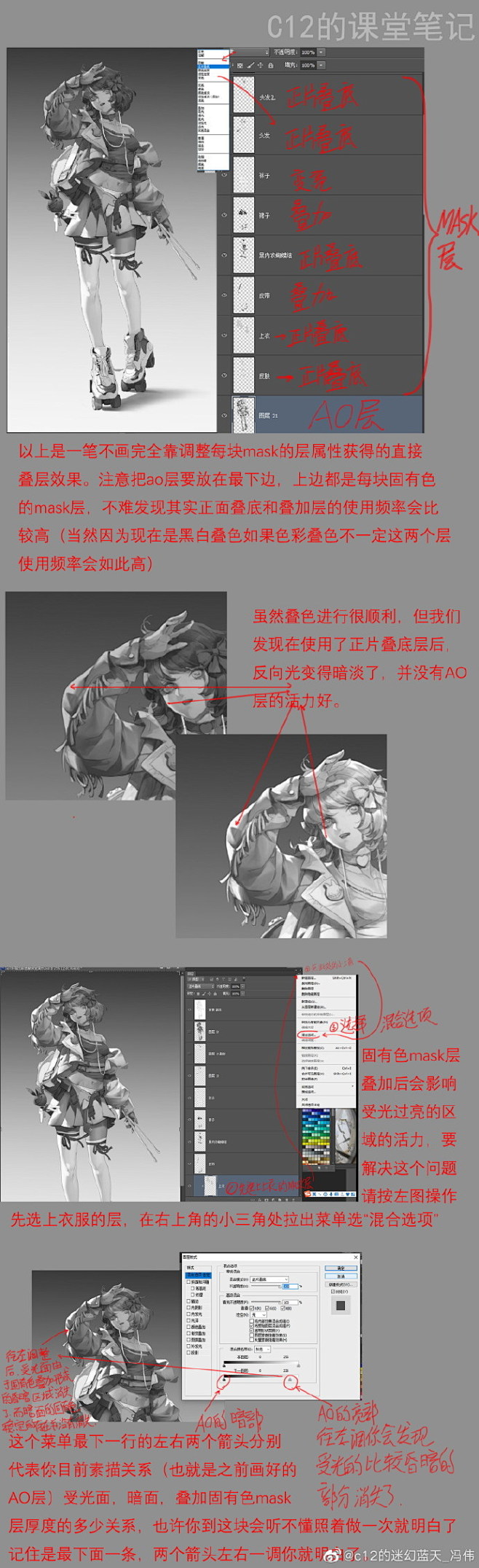 课堂上讲的AO叠色的技巧知识点，距离上次做的那次基础AO叠色教程已经好久远了，这次是为了兑现之前的承诺。另外把上次的黑白AO基础叠色的教程也放 ...
