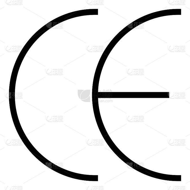 CE标记标号线图标，矢量插图