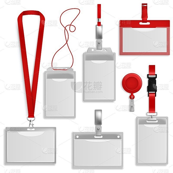 塑料身份证。识别徽章空白，认证安全卡标签与持有人和颈部挂绳。访客认证，安全通行证。向量现实的设置图片_其他图片图片素材-花瓣网