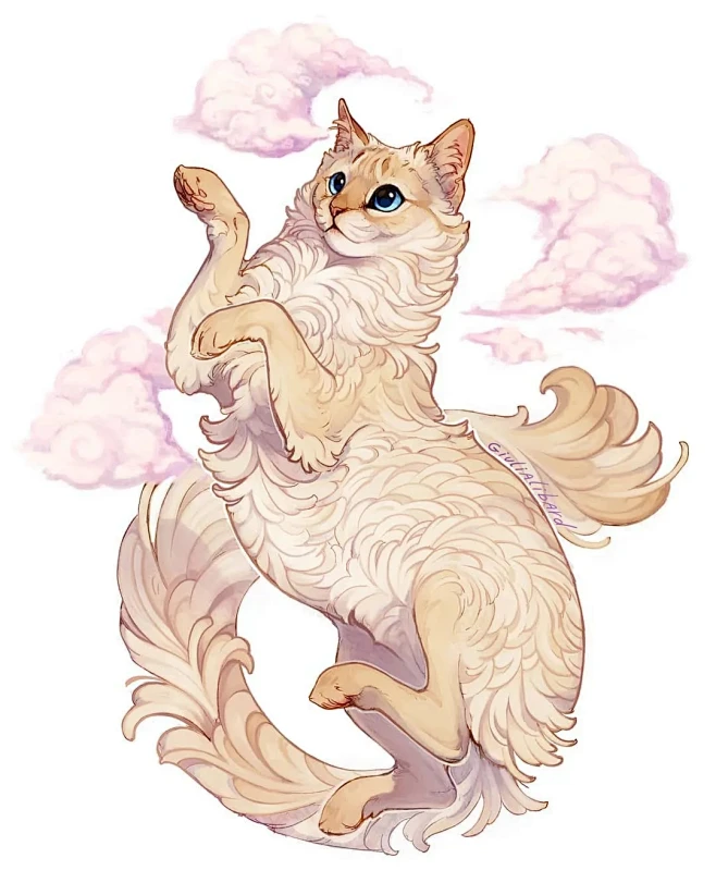 Giulialibard 作品的主题大多是猫狗狮虎等等动物，灵动飘逸的体态，还有对毛发的独特画法，给人软绵蓬松的感觉。-花瓣网