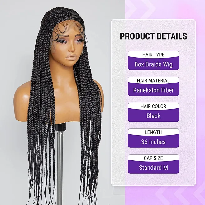 Amazon.com : LUVME HAIR 36 Inch Knotless Braided Lace Front Wigs with ...