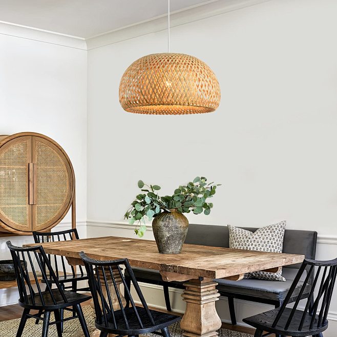 hualuosi Bamboo Woven Pendant Light, 14.82in Coastal Hand-Woven Rattan ...