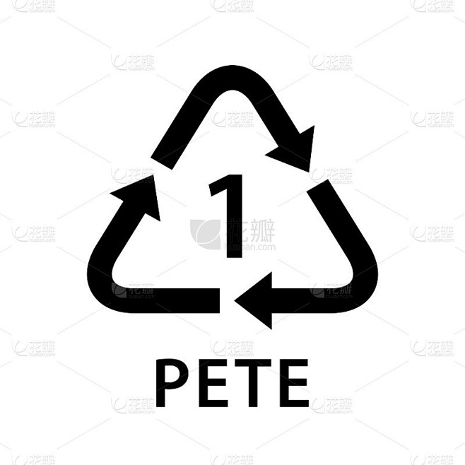 1 .在白色背景上孤立的箭头三角形PETE类型，标志一种类型的塑料PETE材料标志，循环三角形类型图