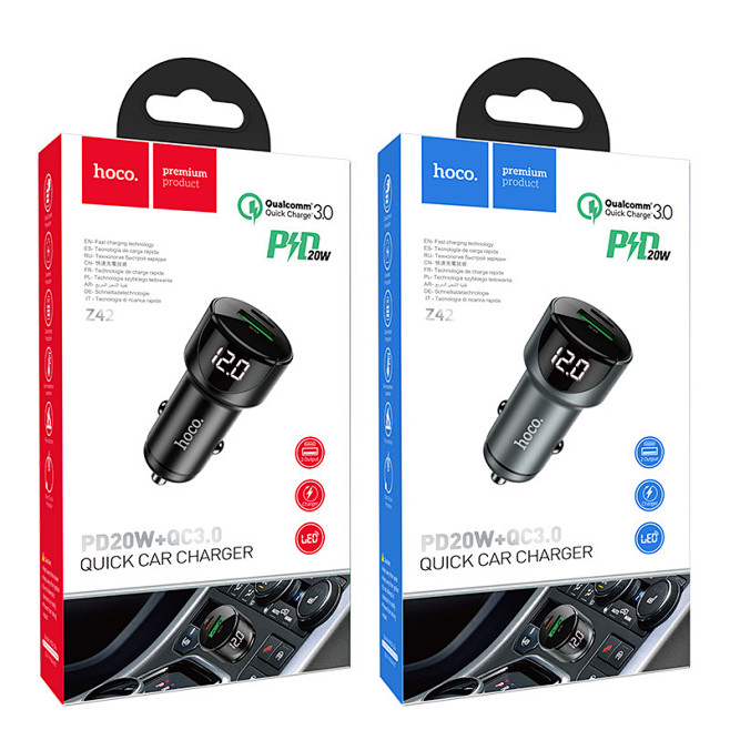 浩酷 Z42 双口LED数显PD20W+QC3.0车载充电器 汽车手机快速充电器