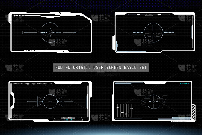 HUD未来技术界面屏幕元素面板设置矢量。素材-花瓣网