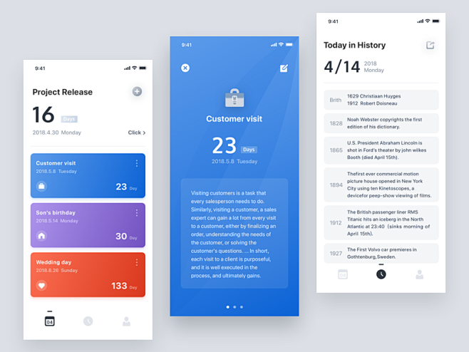 Days Matter 2 history ux ui matter management iphonex date card apple app