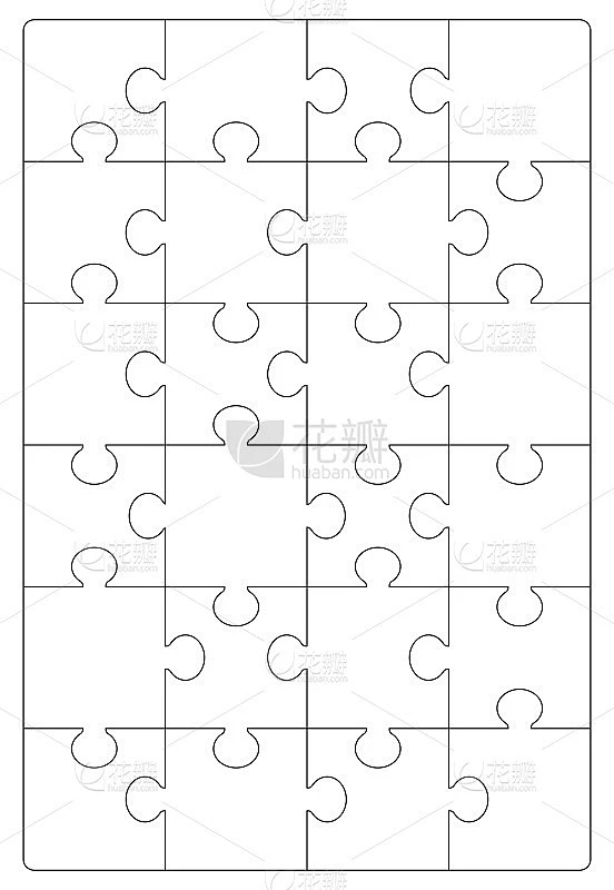Puzzles grid template. Jigsaw puzzle 24 pieces素材-花瓣网