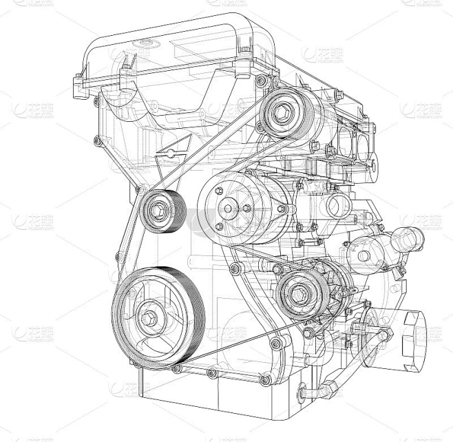 Engine sketch. Vector rendering of 3d素材-花瓣网