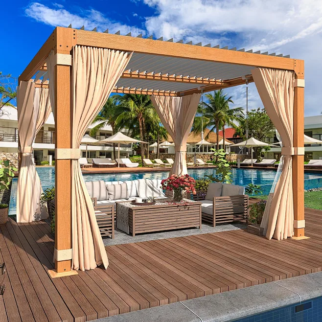 Amazon.com: YOLENY 11 x 13 FT Louvered Pergola, Wood Grain Inverted V ...