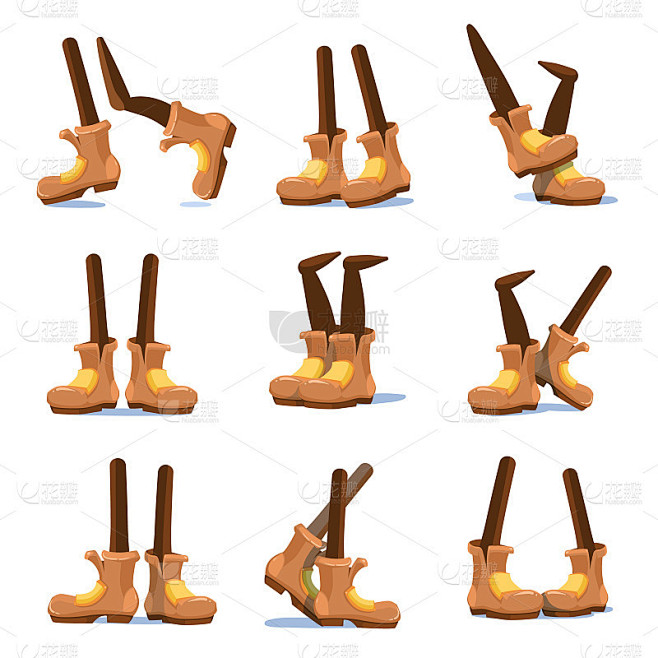 卡通行走、奔跑、站立的人物腿与脚在鞋向量中设置