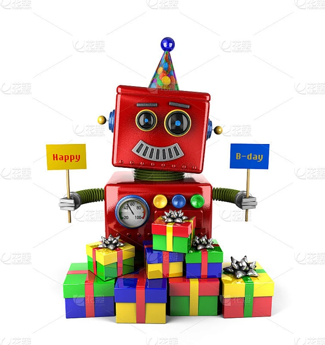 生日快乐的机器人素材-花瓣网