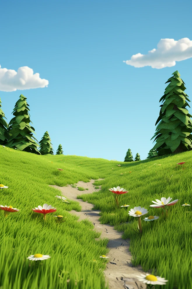 Clean grass, a wide-angle， 3d rendering，Unreal Engine ，octane render ...