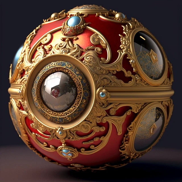 a luxury pokeball, ornate detail, gems, royal, master ball-花瓣网