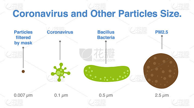 冠状病毒大小与其他颗粒比较。2019-ncov病例病毒信息图