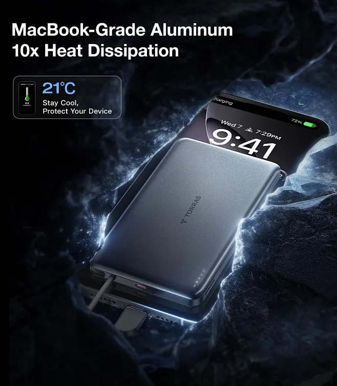 Amazon.com: TORRAS Power Bank with Built-in USB-C Cable, Ultra-Slim 10 ...