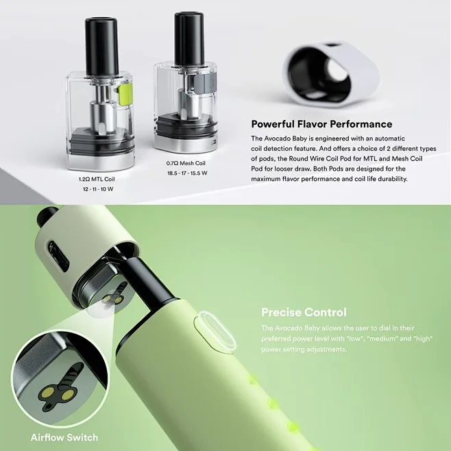 Original Vaptio Avocado Baby with E 22 W Electronic Cigarette Mod No ...