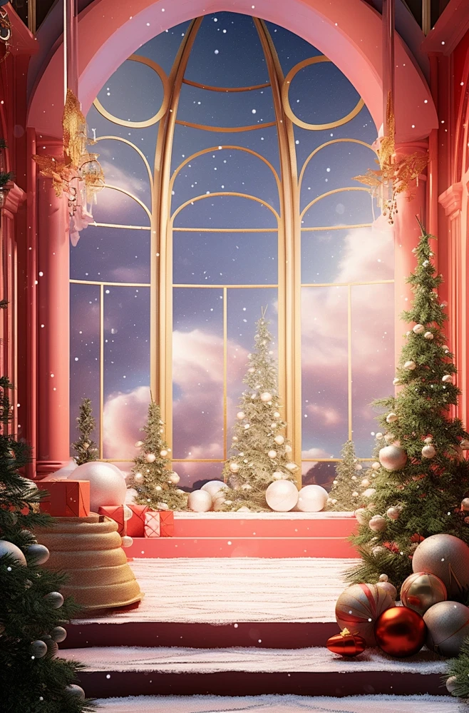 Christmas room christmas scene, in the style of vibrant stage backdrops ...