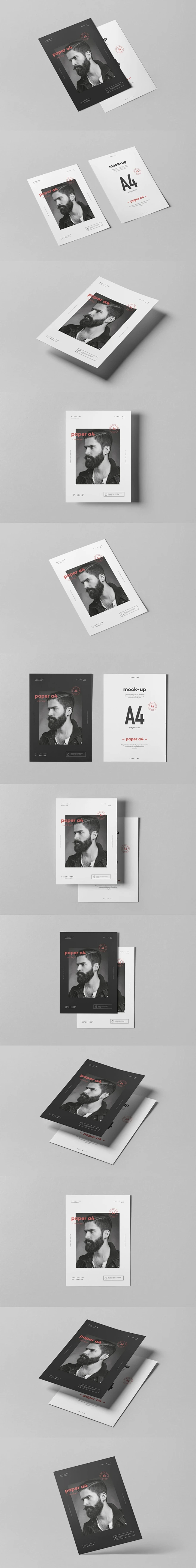 高品质的时尚A4尺寸宣传单DM海报VI样机展示模型mockups-花瓣网