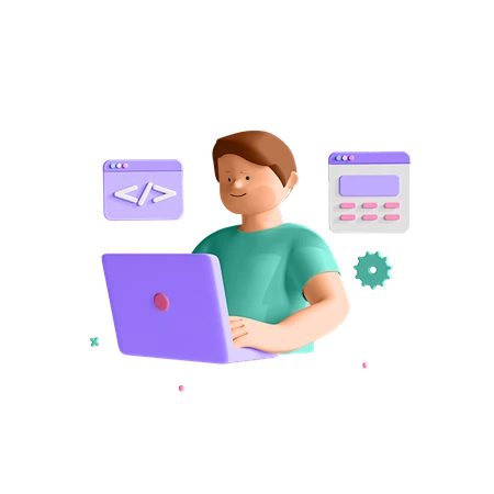 Male Developer 3D Illustration-花瓣网