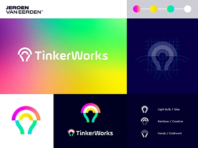 Tinkerworks - Logo Design lightbulb hands logo grid t h e q u i c k b r o w n f o x o p q r s t ...