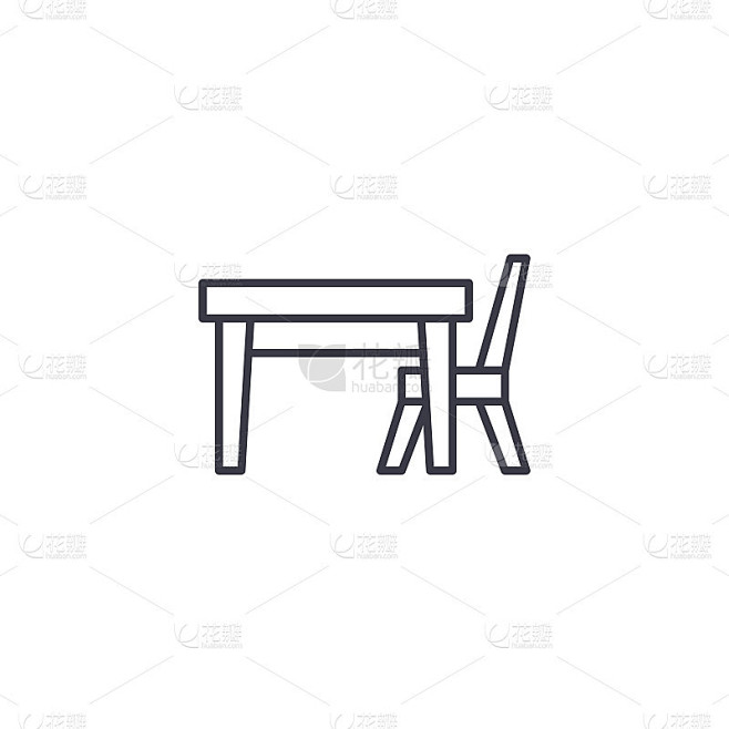 桌椅线性图标概念。桌椅线矢量标志、符号、插图。
