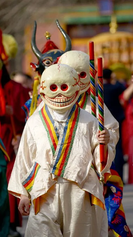 Tibetan skull masks are used by monks in Tibet to perform rituals to ...