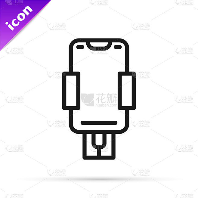 黑线手机座图标隔离在白色背景。向量