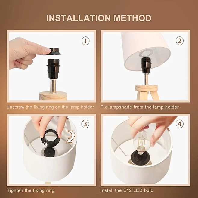 Porseme Wooden Table Lamp Small Tripod Bedside Desk Lamp Modern ...